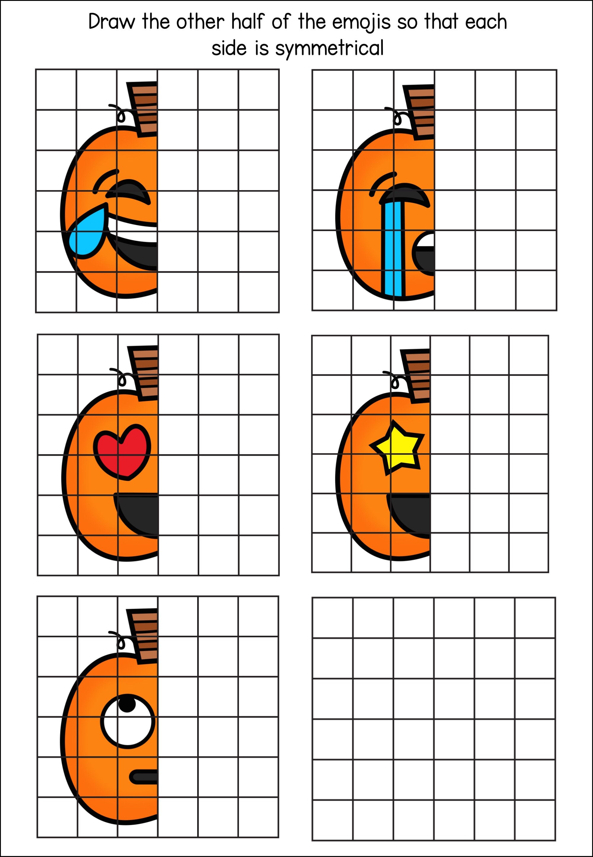 Symmetry Drawing Math Worksheets, Halloween Activities for Symmetry Art ...