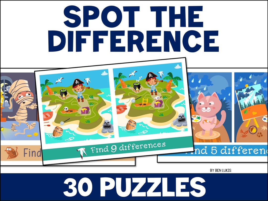 Spot the Difference Printable Activities, 30 Puzzles, Kids Challenge ...