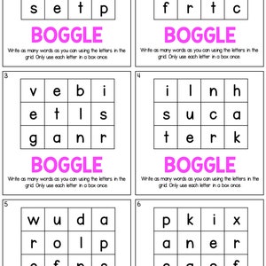 Boggle Cards for Spelling and Making Words, Printable PDF Boggle ...