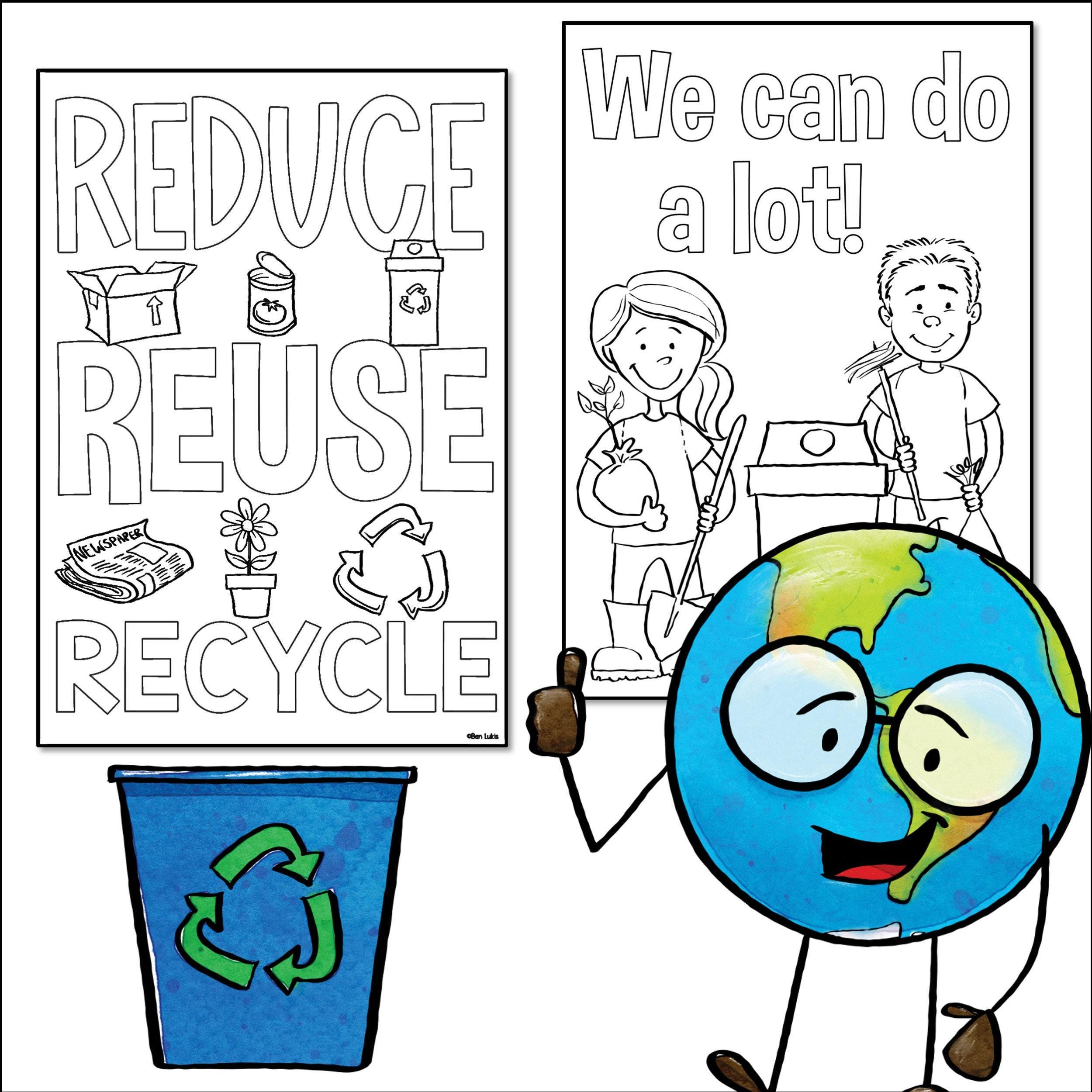 Earth Day Coloring Pages, Reduce Reuse Recycle, Plant A Tree, Fun ...