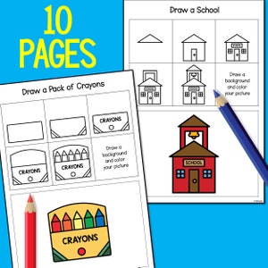Back to School Directed Drawing Worksheets With Step by Step Drawing ...