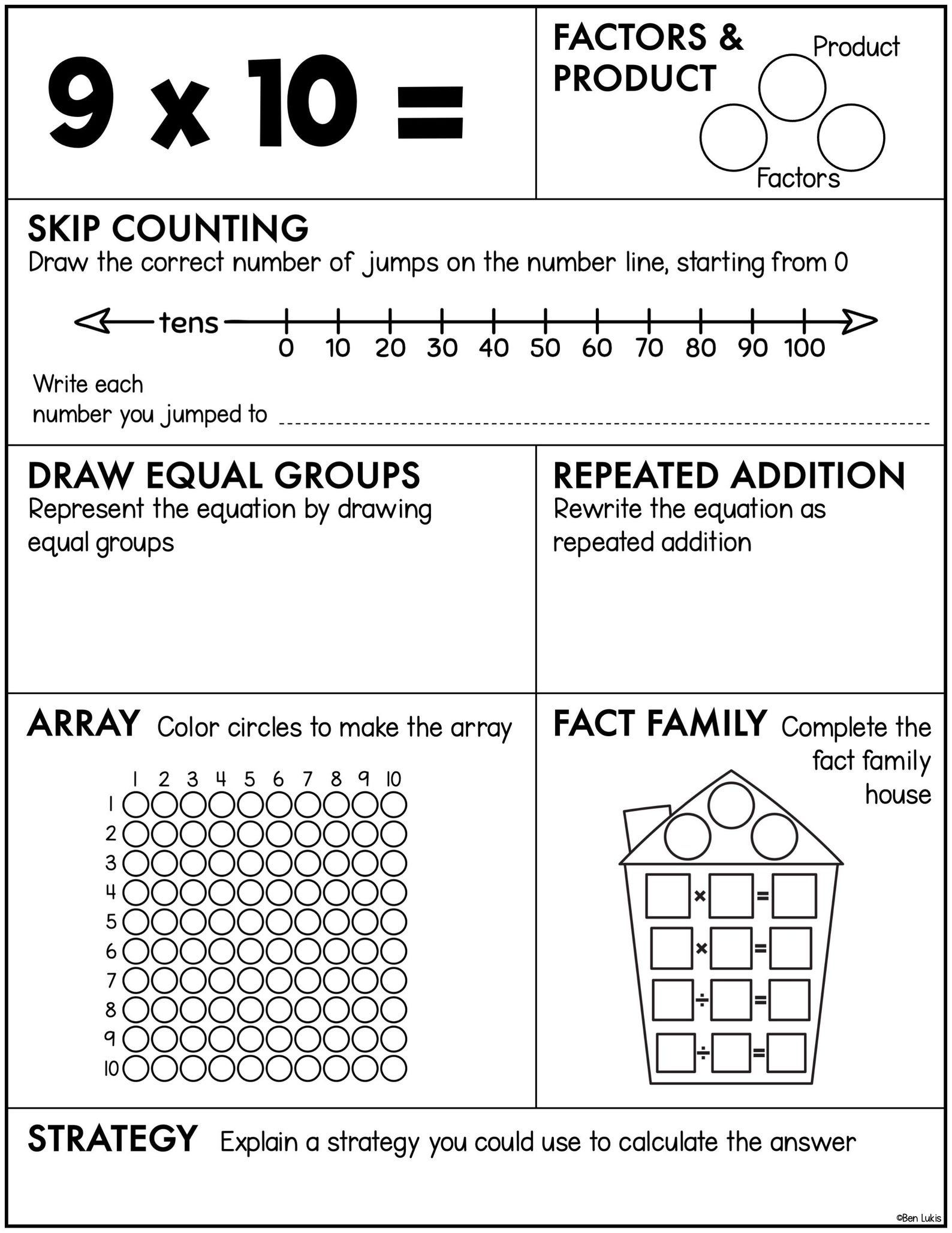 10 Times Table Multiplication Equation of the Day Practice Worksheets ...
