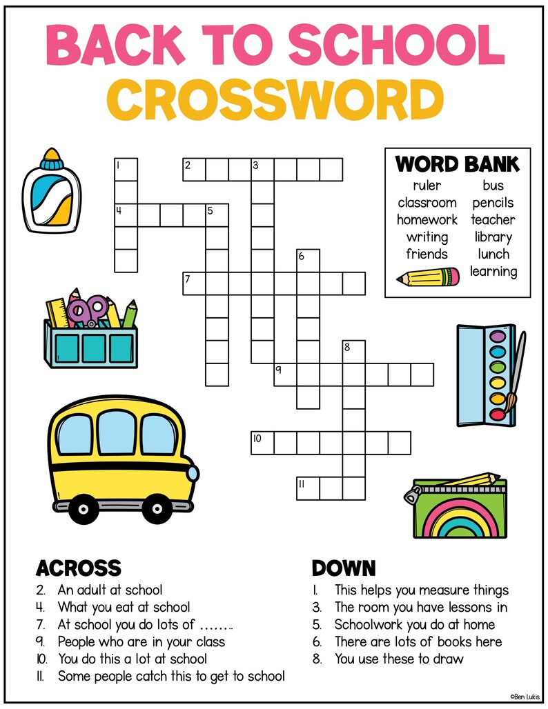 Back to School Activities, Word Search, Crossword, Coloring Page, New ...
