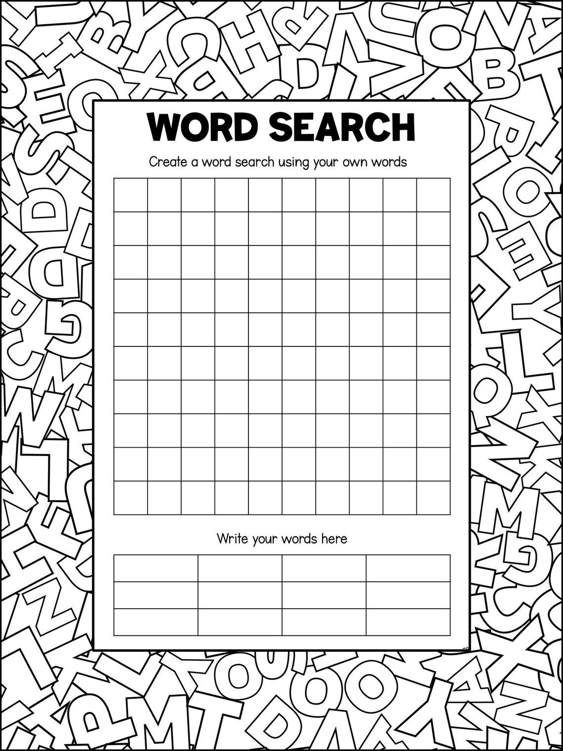 Blank Word Search Templates for Kids, Printable PDF Blank Puzzle Pages ...