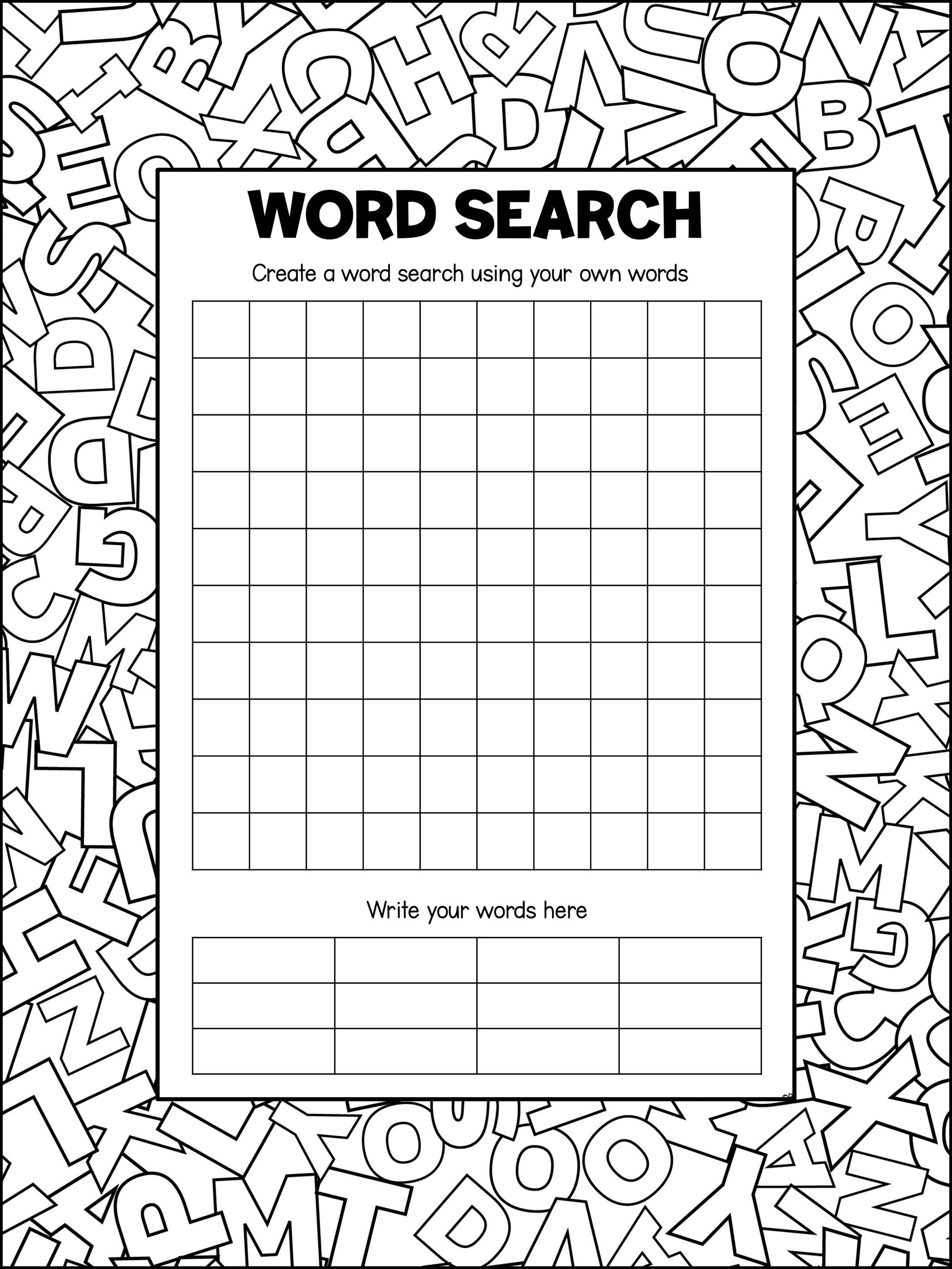 Blank Word Search Templates for Kids, Printable PDF Blank Puzzle Pages ...