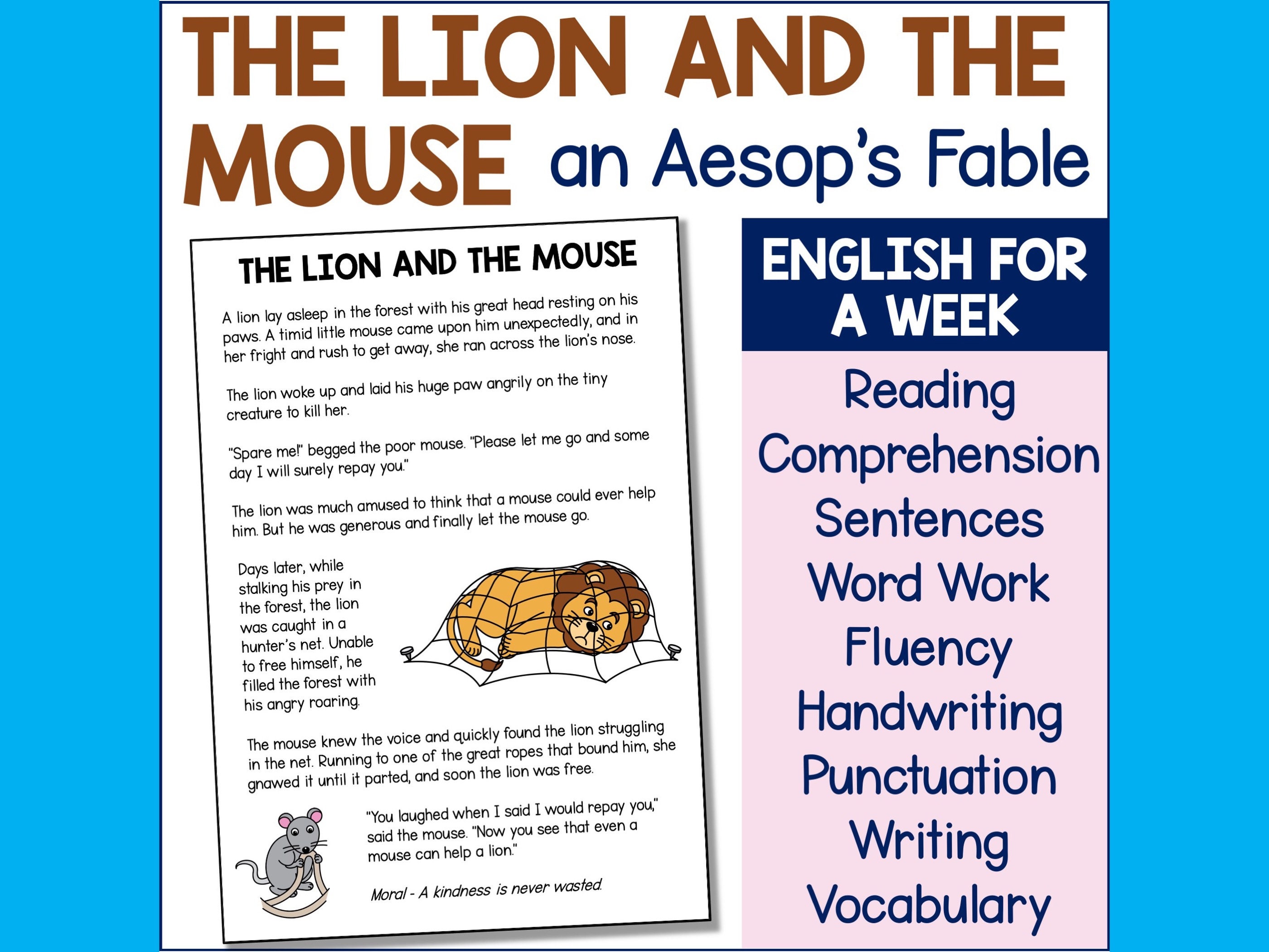 The Lion and the Mouse, Aesop's Fables Activities, Literacy for A Week ...