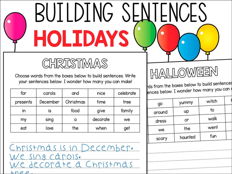 Writing Sentences With Words, Sentence Writing About Holidays ...