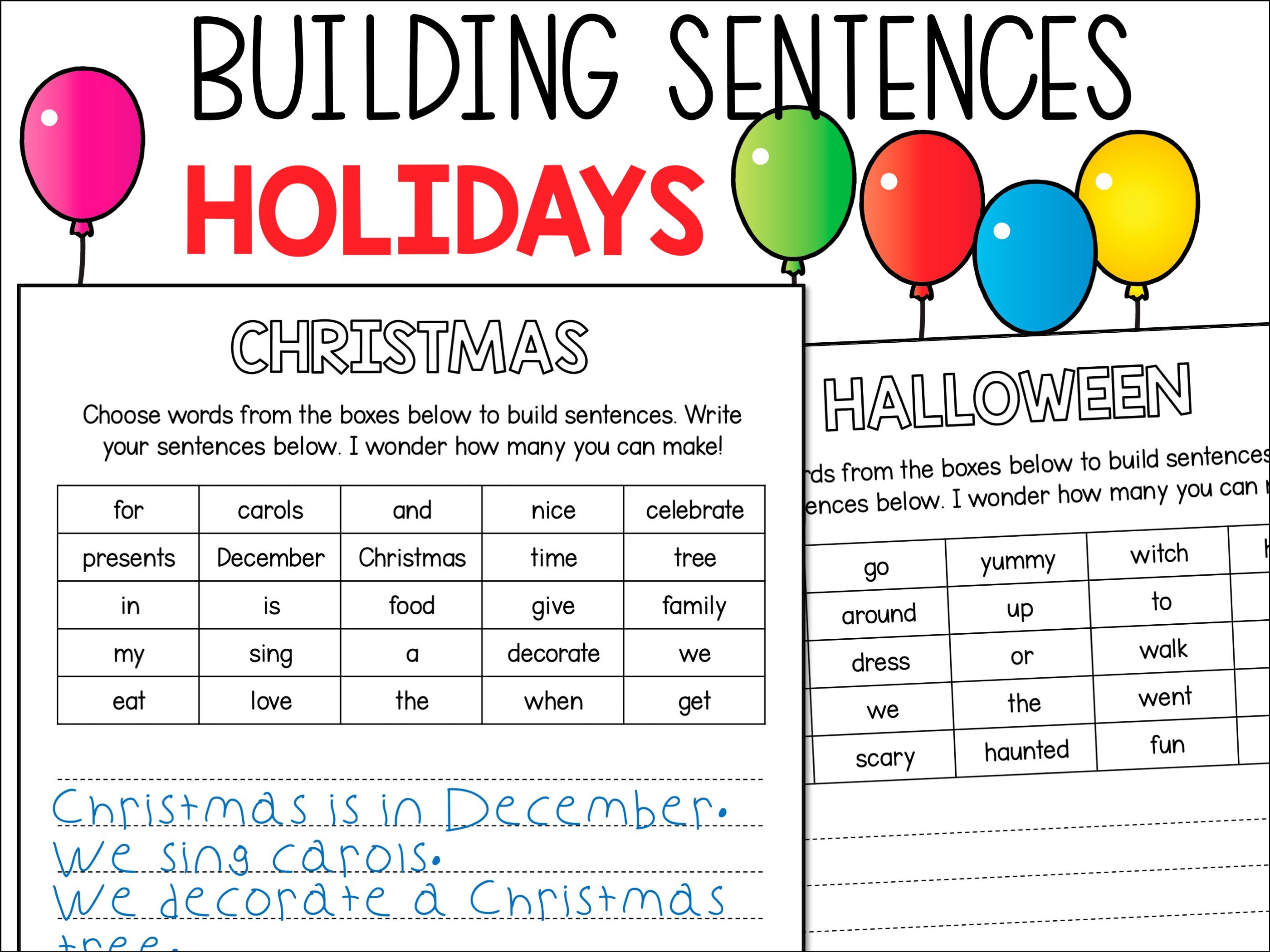 Writing Sentences With Words, Sentence Writing About Holidays ...