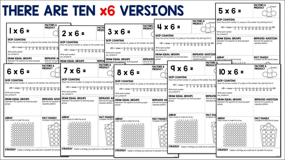 6 Times Table Multiplication Equation of the Day Practice Worksheets ...