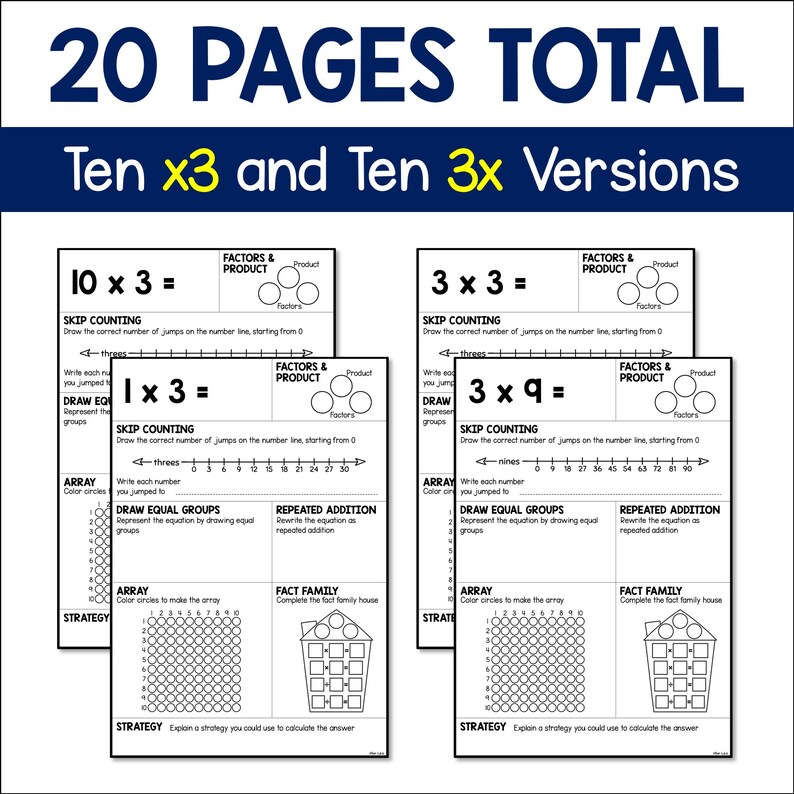 3 Times Table Multiplication Equation of the Day Practice Worksheets ...