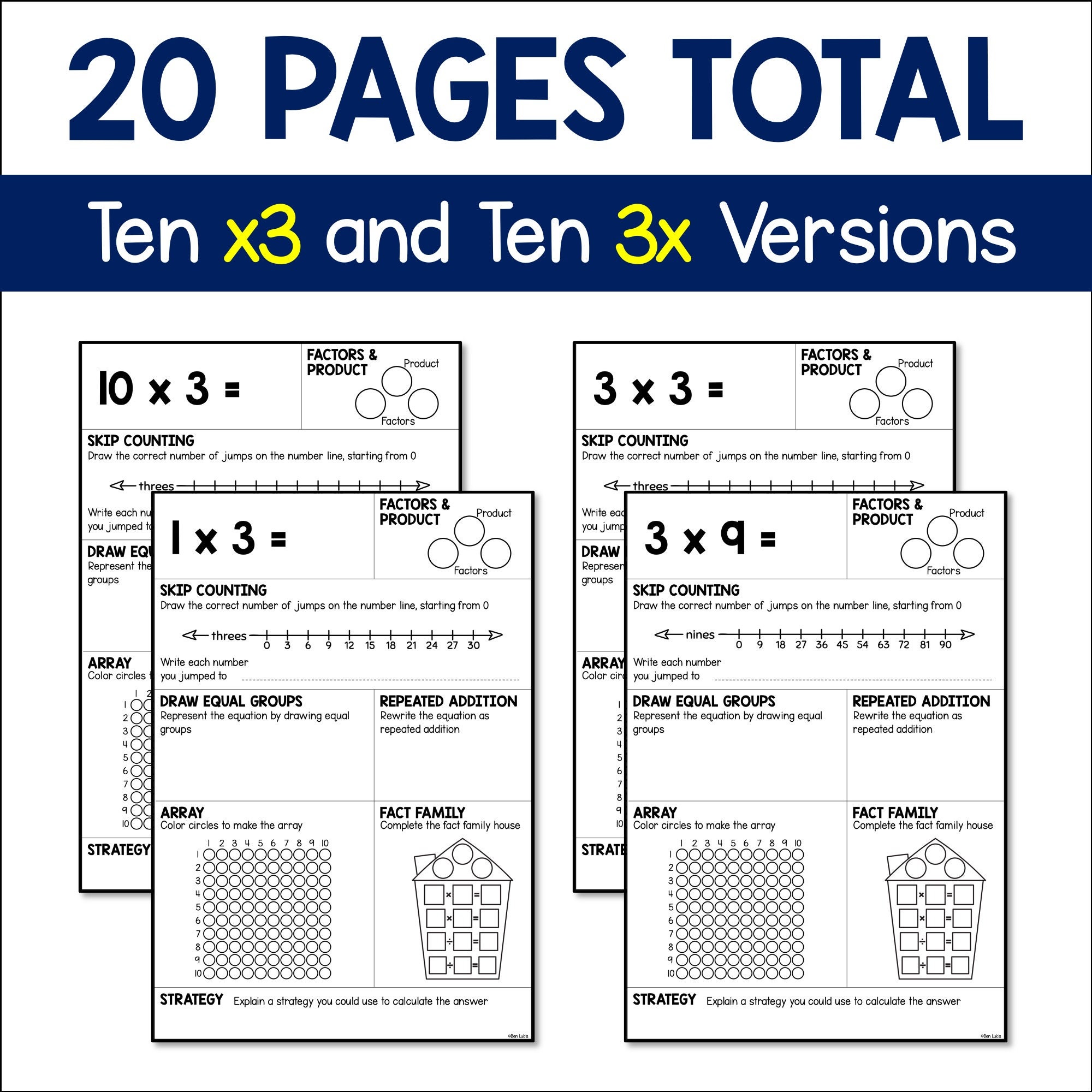 3 Times Table Multiplication Equation of the Day Practice Worksheets ...