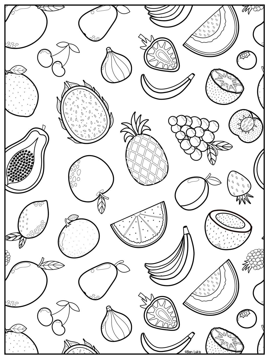 Kids Fruit and Vegetable Coloring Pages, Printable PDF, Educational ...