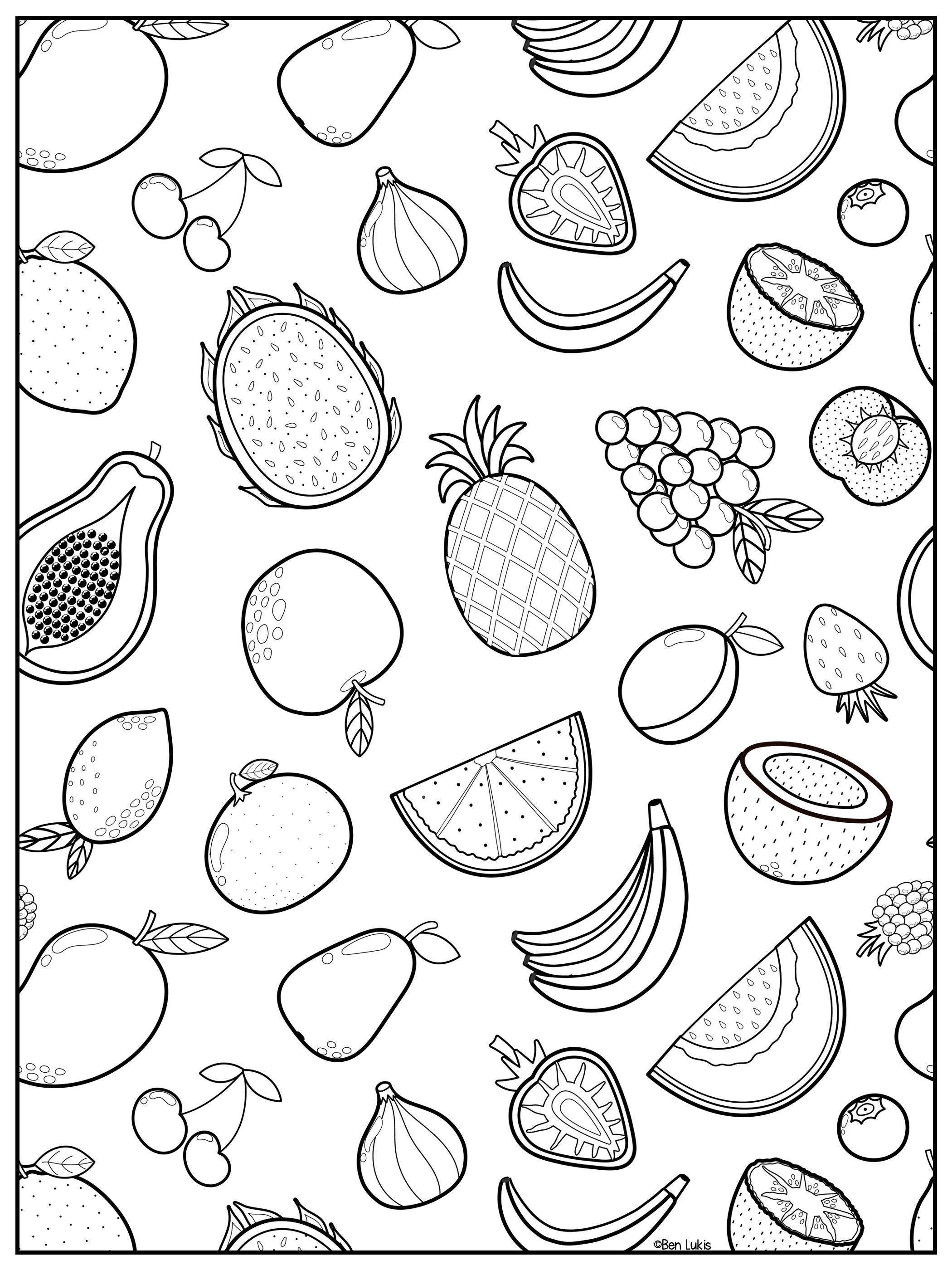 Kids Fruit and Vegetable Coloring Pages, Printable PDF, Educational ...