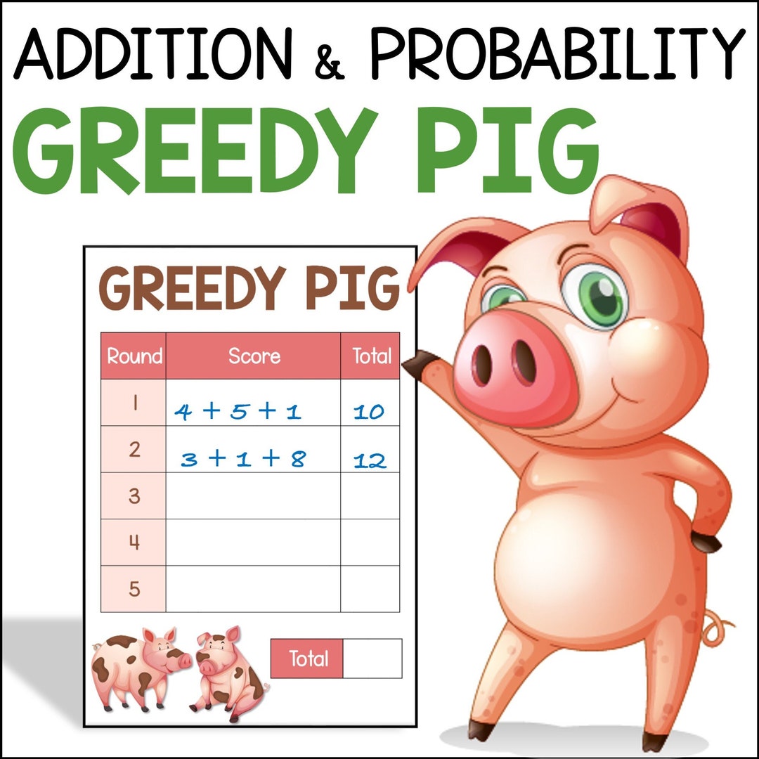 Addition Math Game of Chance and Probability, Greedy Pig Math Game, Fun ...