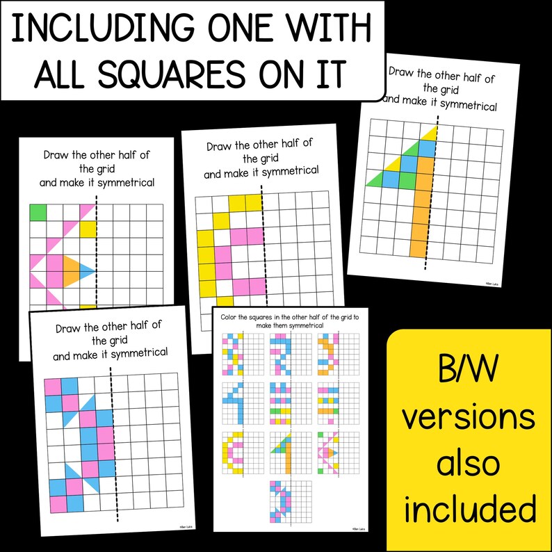 Symmetry Art Math Worksheets, Pattern Symmetry Drawing Activities for ...