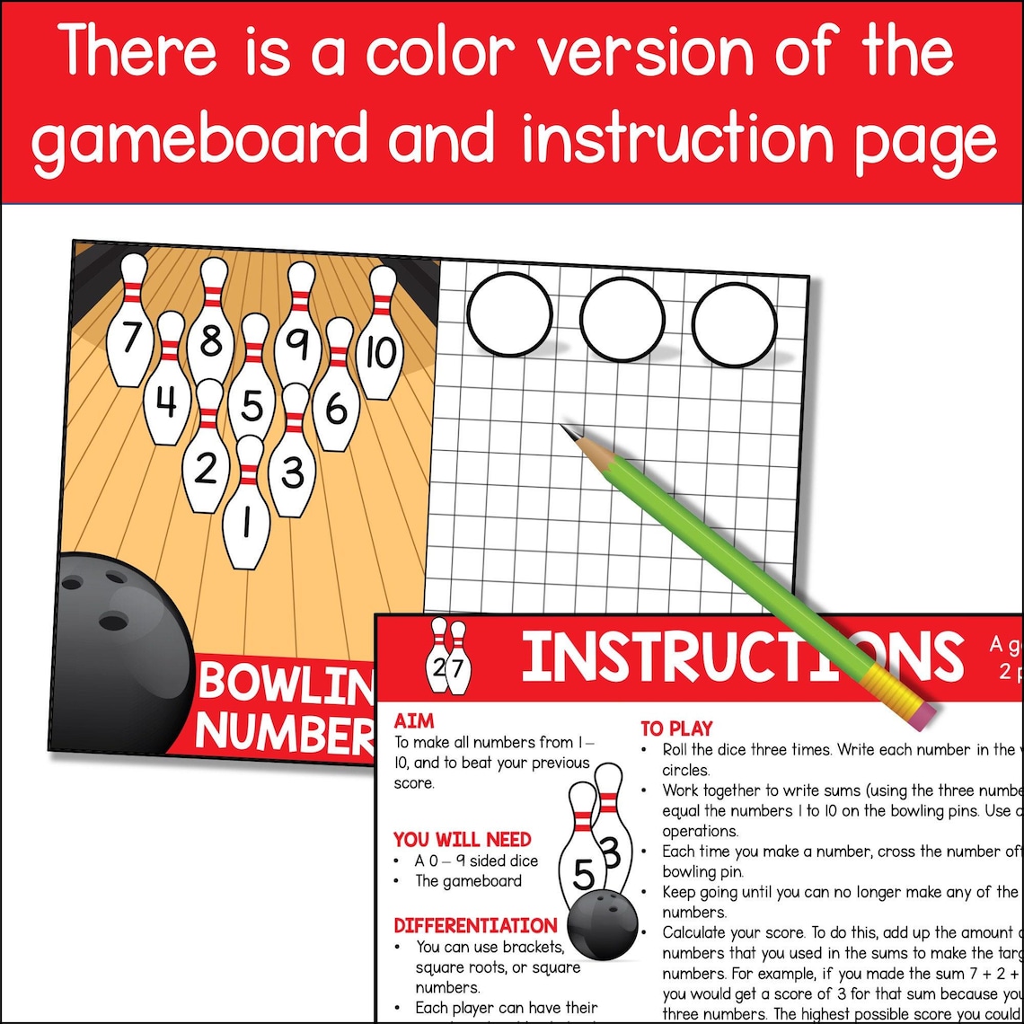 Four Operations Math Game, Bowling Numbers, Math Facts Printable PDF ...
