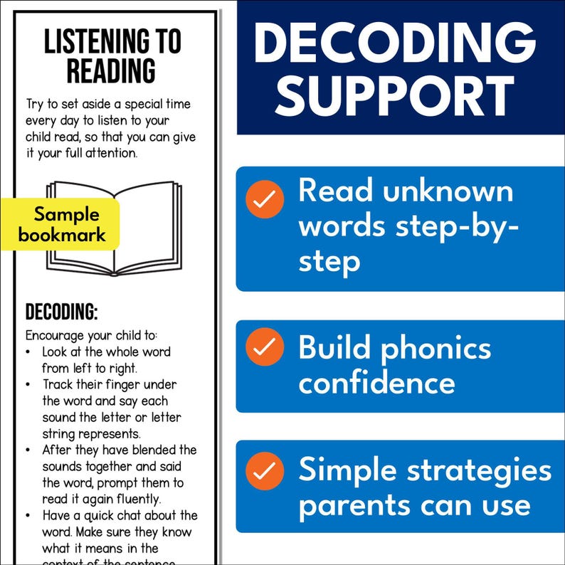 Home Reading Bookmarks Parents & Kids, Learning to Read Tips, Decoding ...
