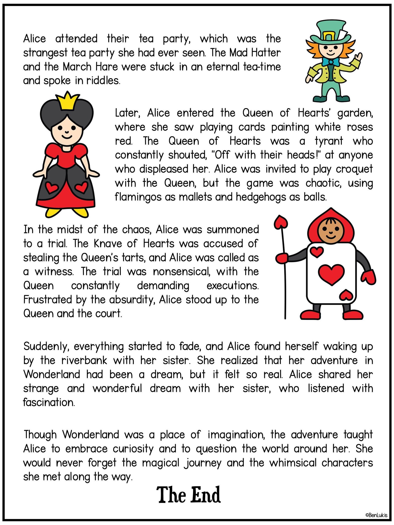 Alice in Wonderland Reading Activities Pack, Comprehension Questions ...
