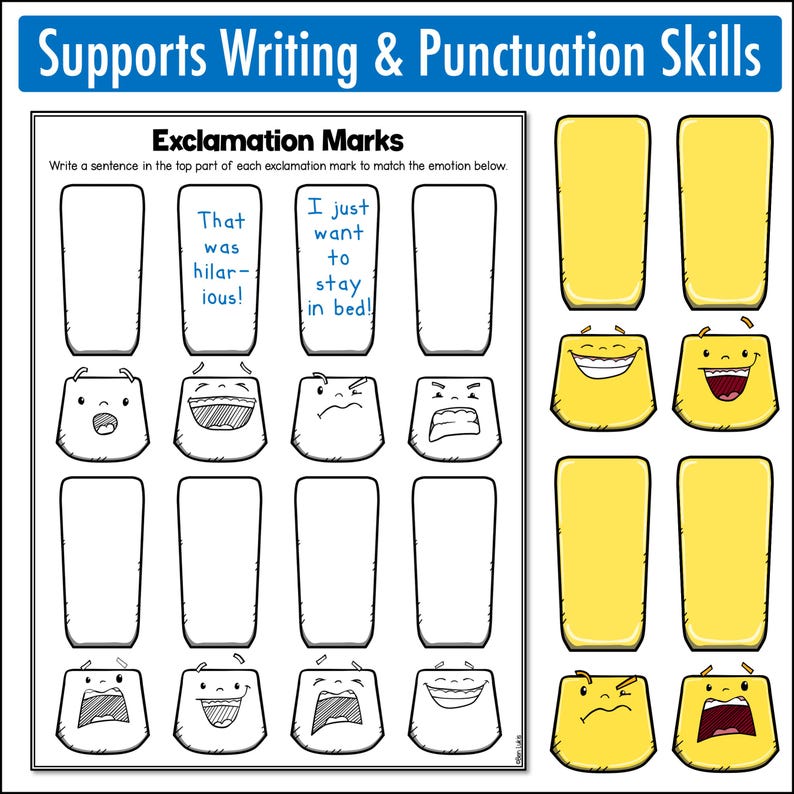 Exclamation Mark Worksheets, Punctuation Practice (printable PDF) - Etsy