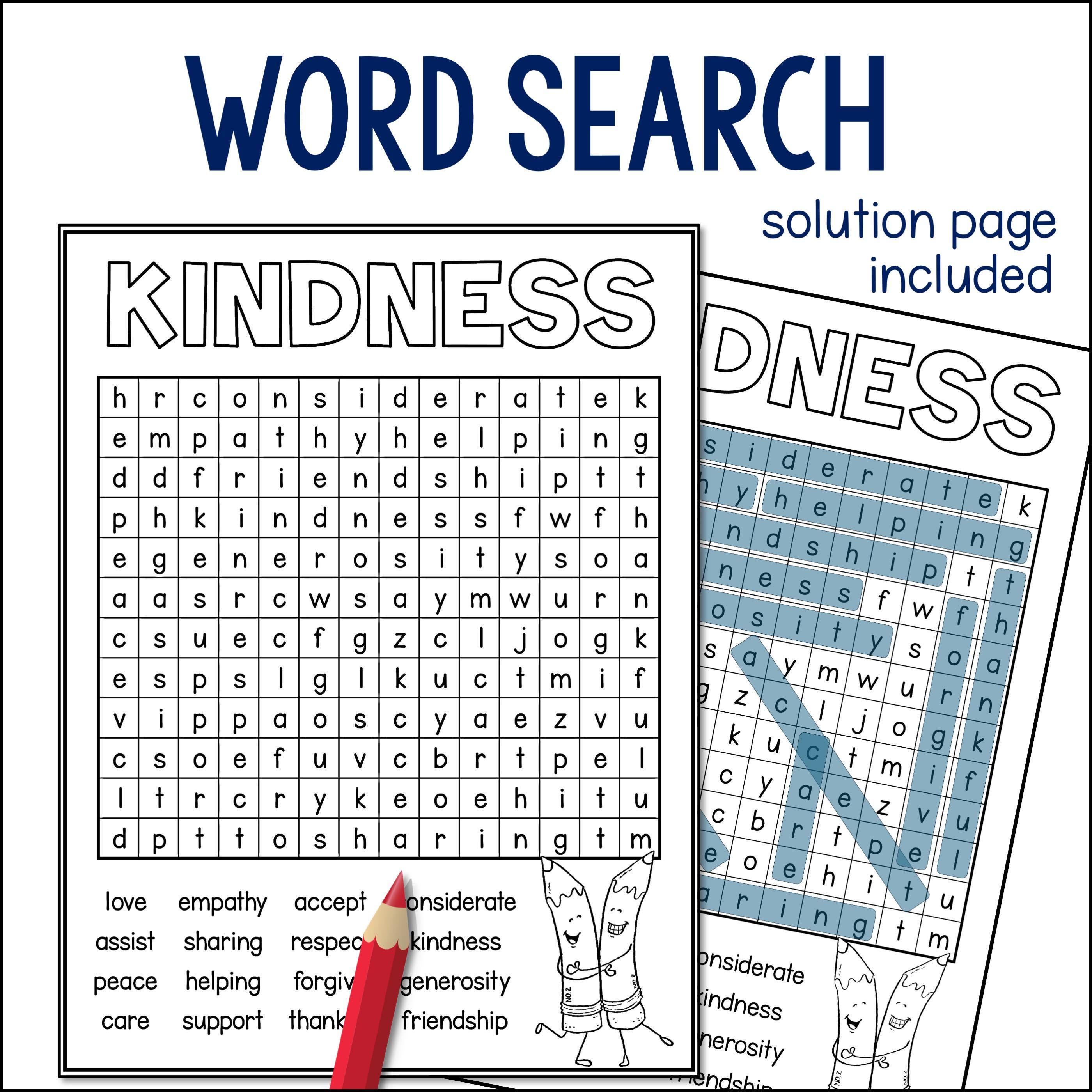 Kindness Coloring Pages and Word Search, Printable Activities (digital ...