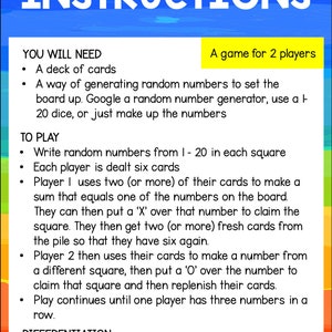 Four Operations Math Game, Tic Tac Toe Math Practice, Number Fact ...