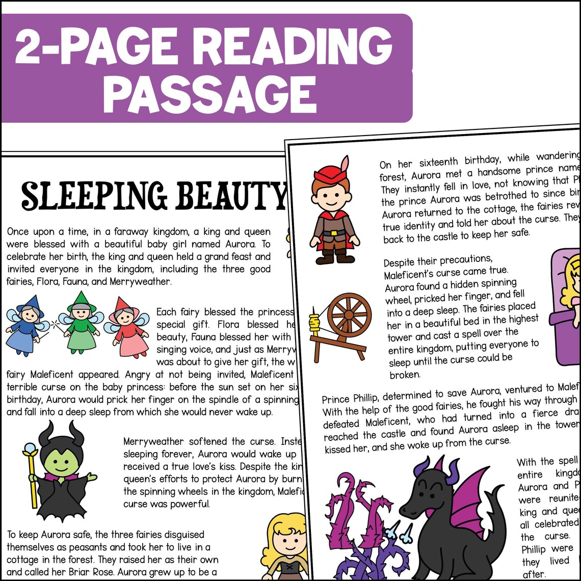 Sleeping Beauty Comprehension Worksheets, Reading Activities, Word ...