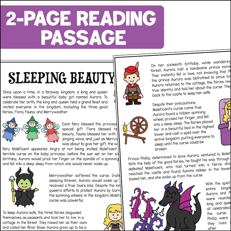 Sleeping Beauty Comprehension Worksheets, Reading Activities, Word ...