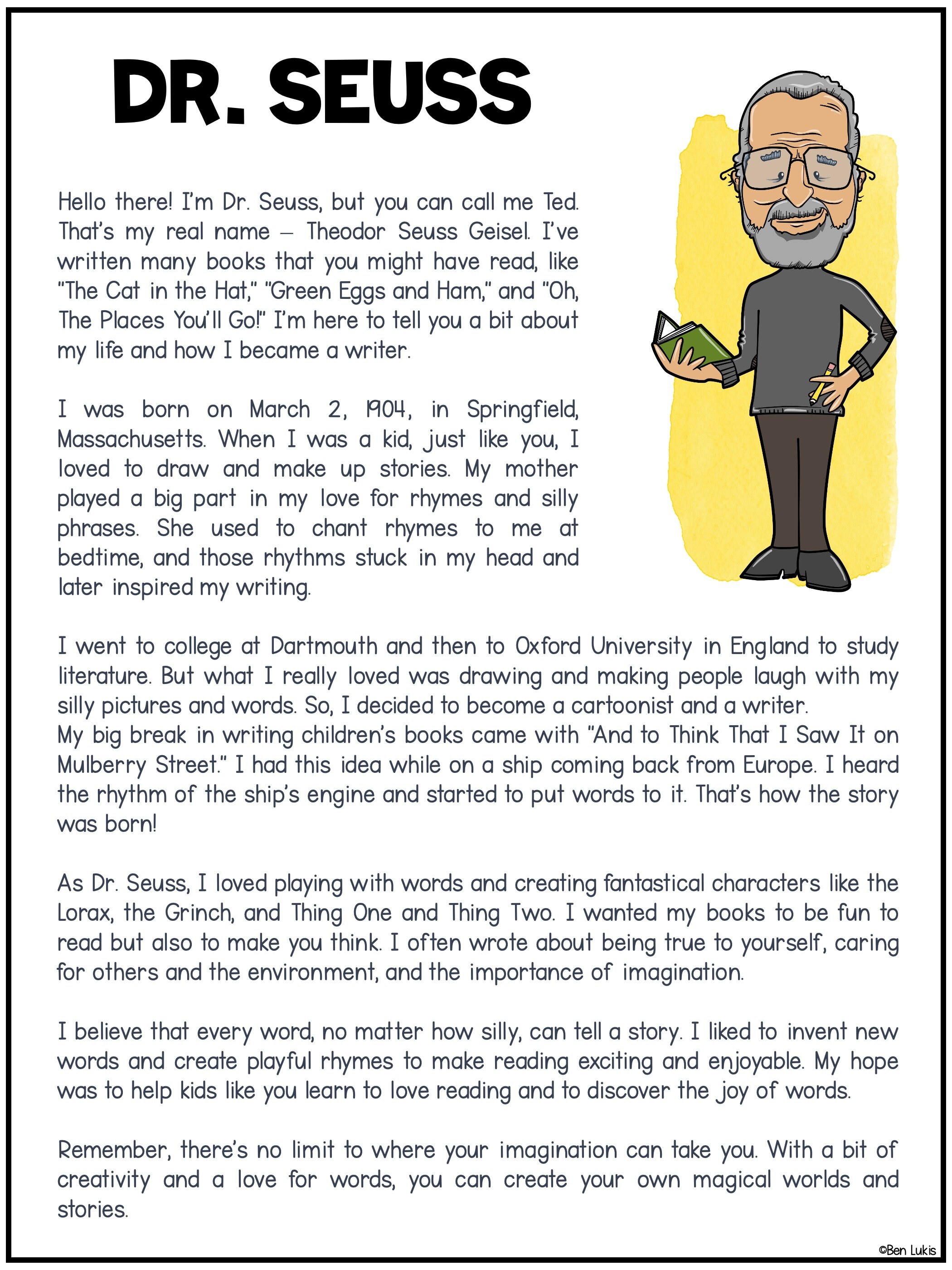 Dr Seuss Author Study Worksheets and Activities, Printable PDF Teacher ...