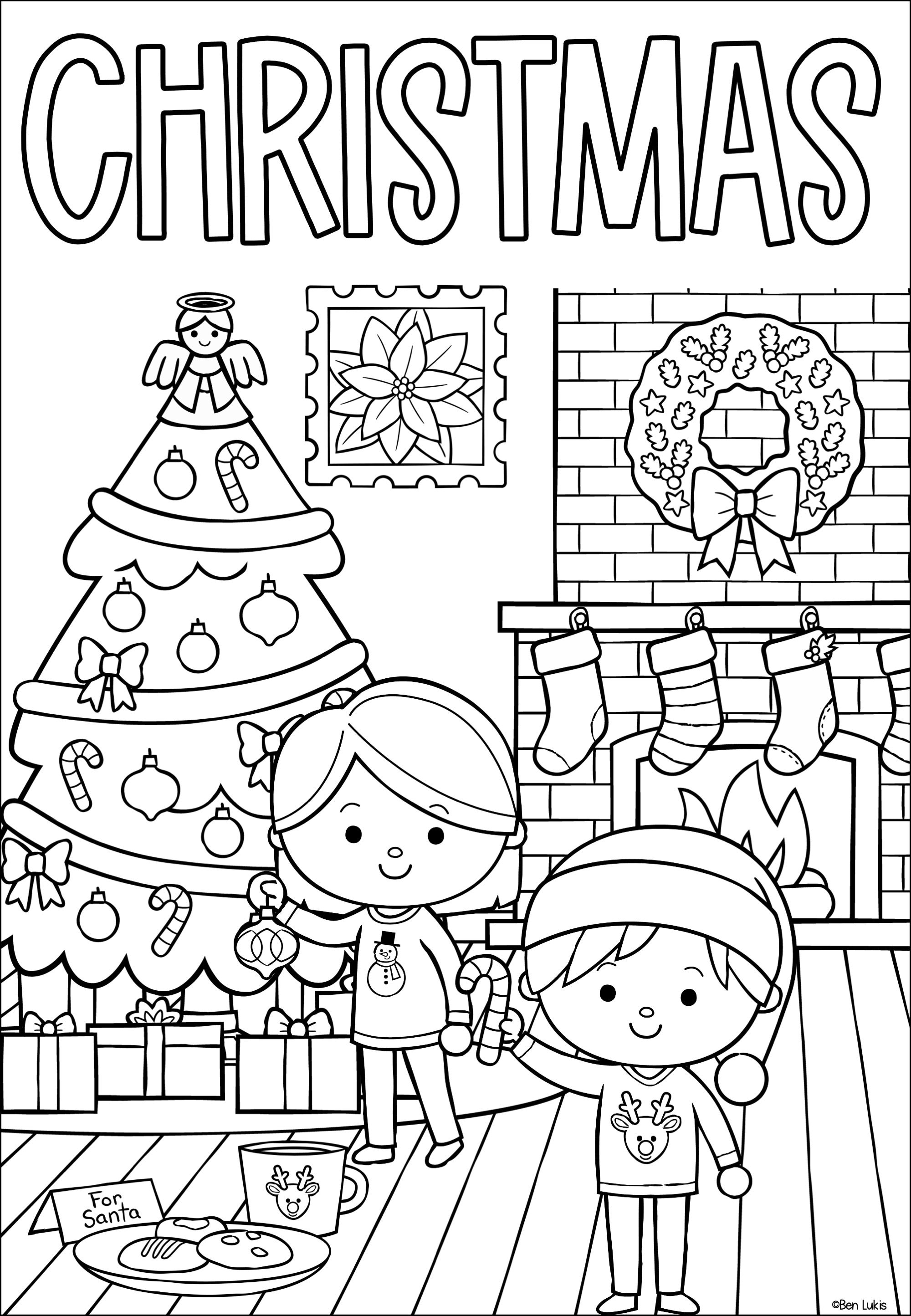 Christmas Coloring Pages Digital Download, Kids Holiday Activity, Xmas ...