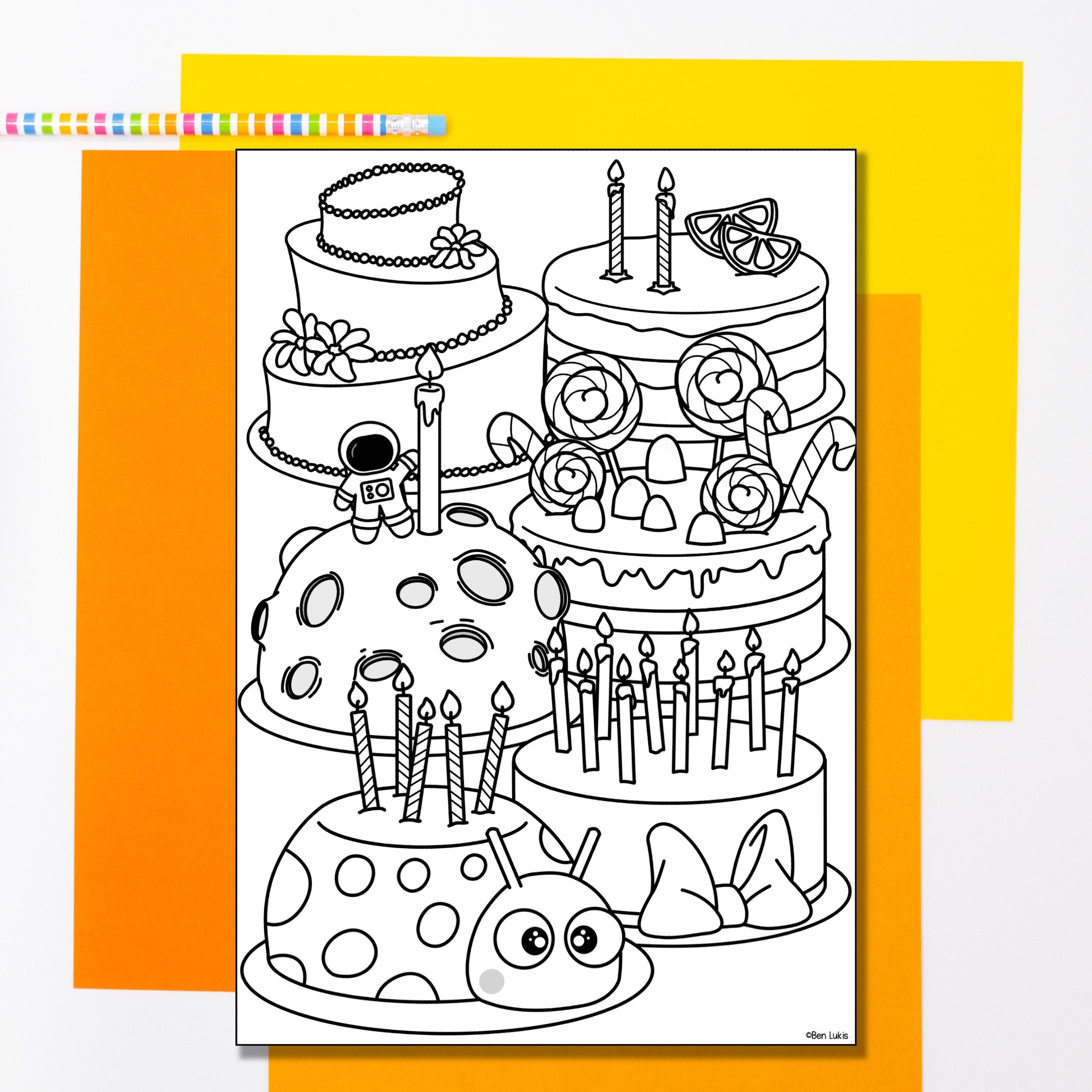 Kids Birthday Coloring Pages, Printable Party Activity, Digital ...