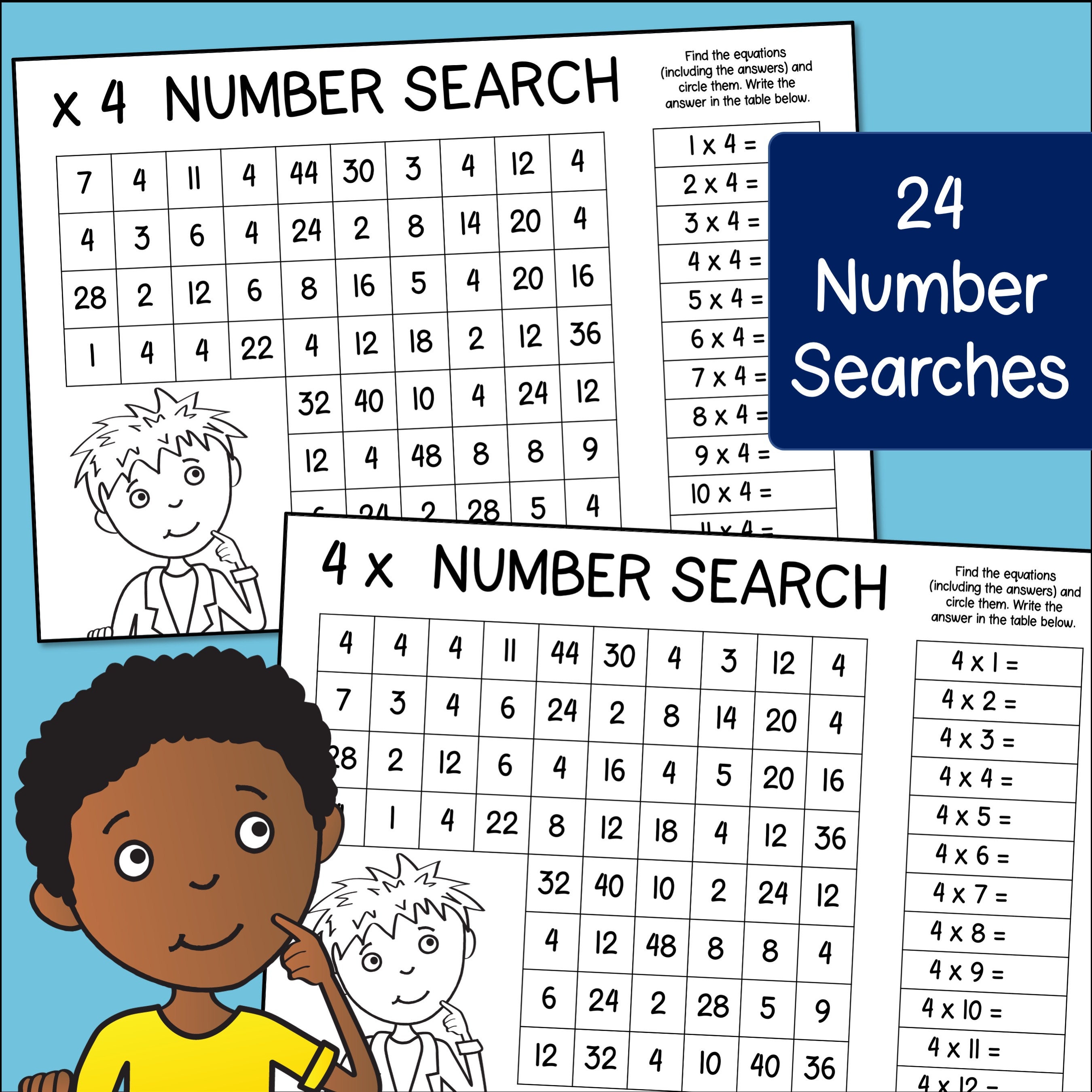 Multiplication Facts Number Searches for Times Tables Math Practice ...