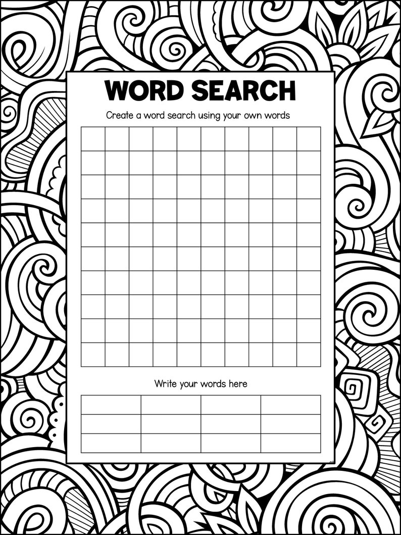 Blank Word Search Templates for Kids, Printable PDF Blank Puzzle Pages ...