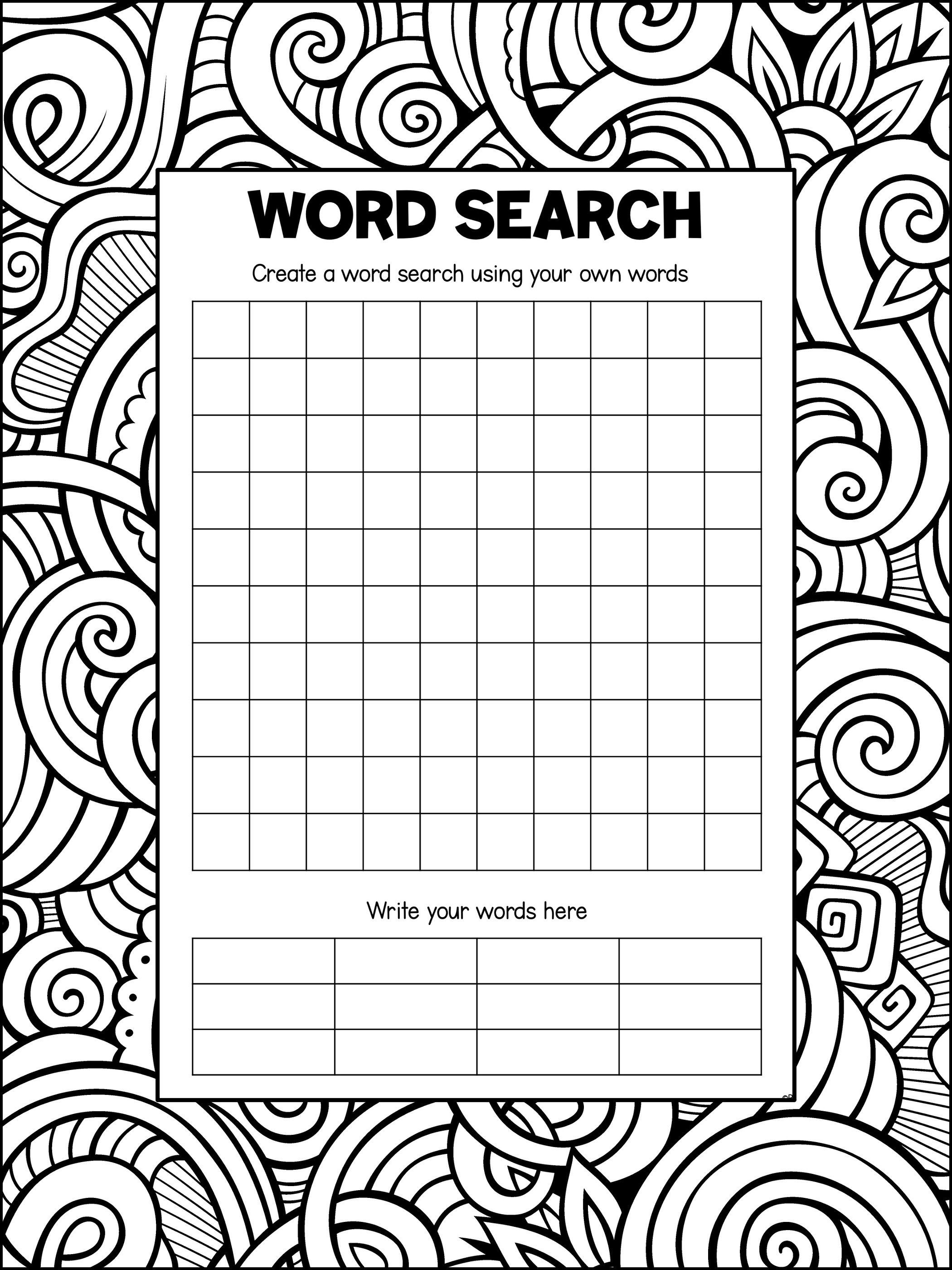 Blank Word Search Templates for Kids, Printable PDF Blank Puzzle Pages ...