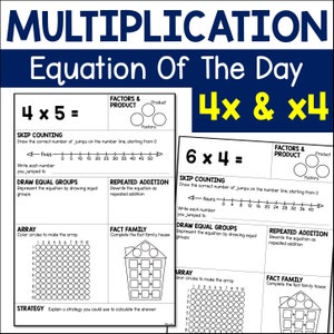 4 Times Table Multiplication Equation of the Day Practice - Etsy