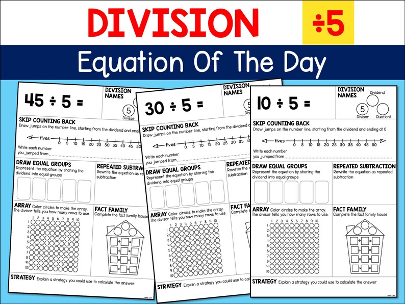 Divide by 5 Practice Math Worksheets, Division Equation of the Day ...