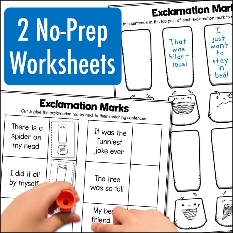 Exclamation Mark Worksheets for Kids, Sentence Writing Punctuation ...