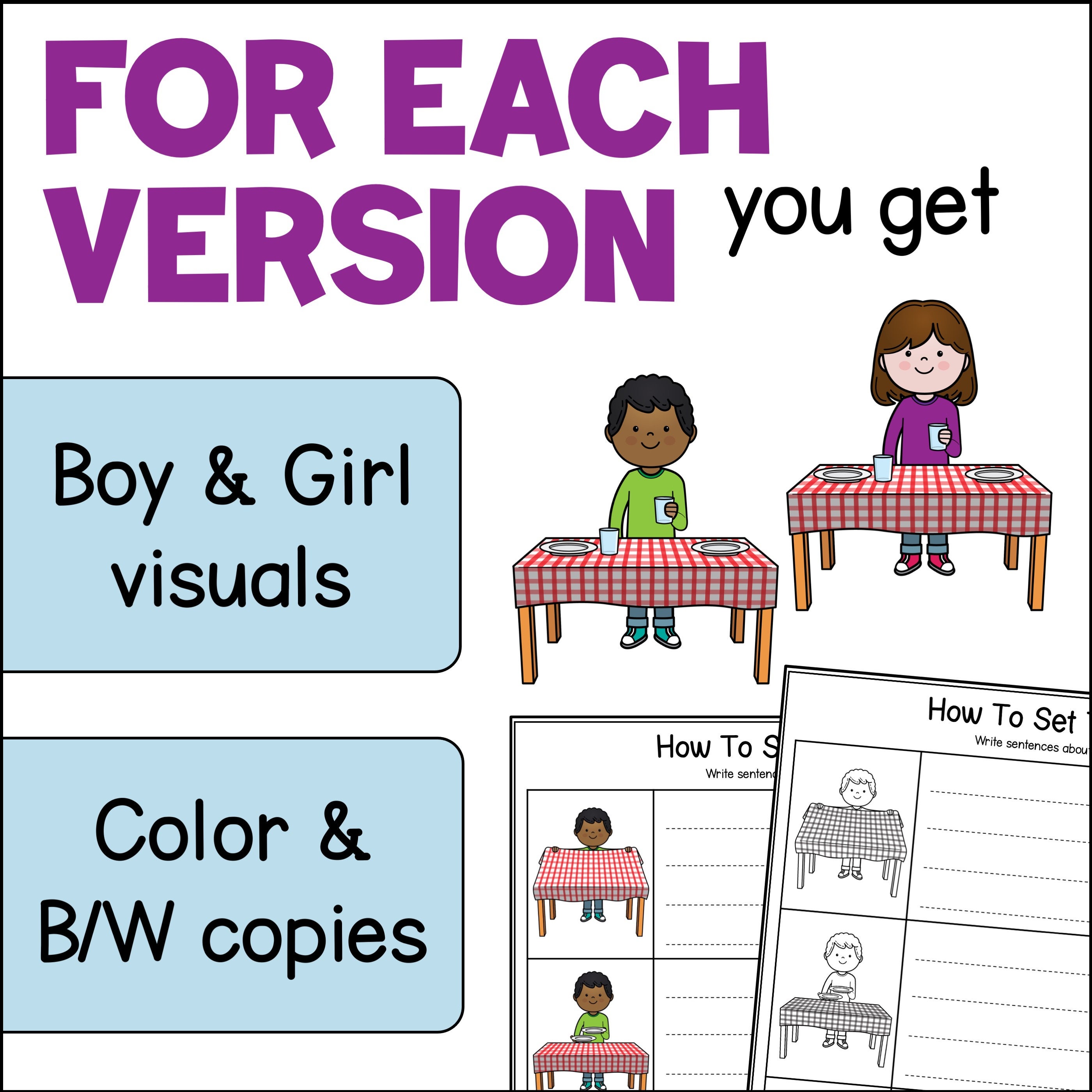 How to Set the Table Procedural Writing, Sequencing & Sentence Writing ...