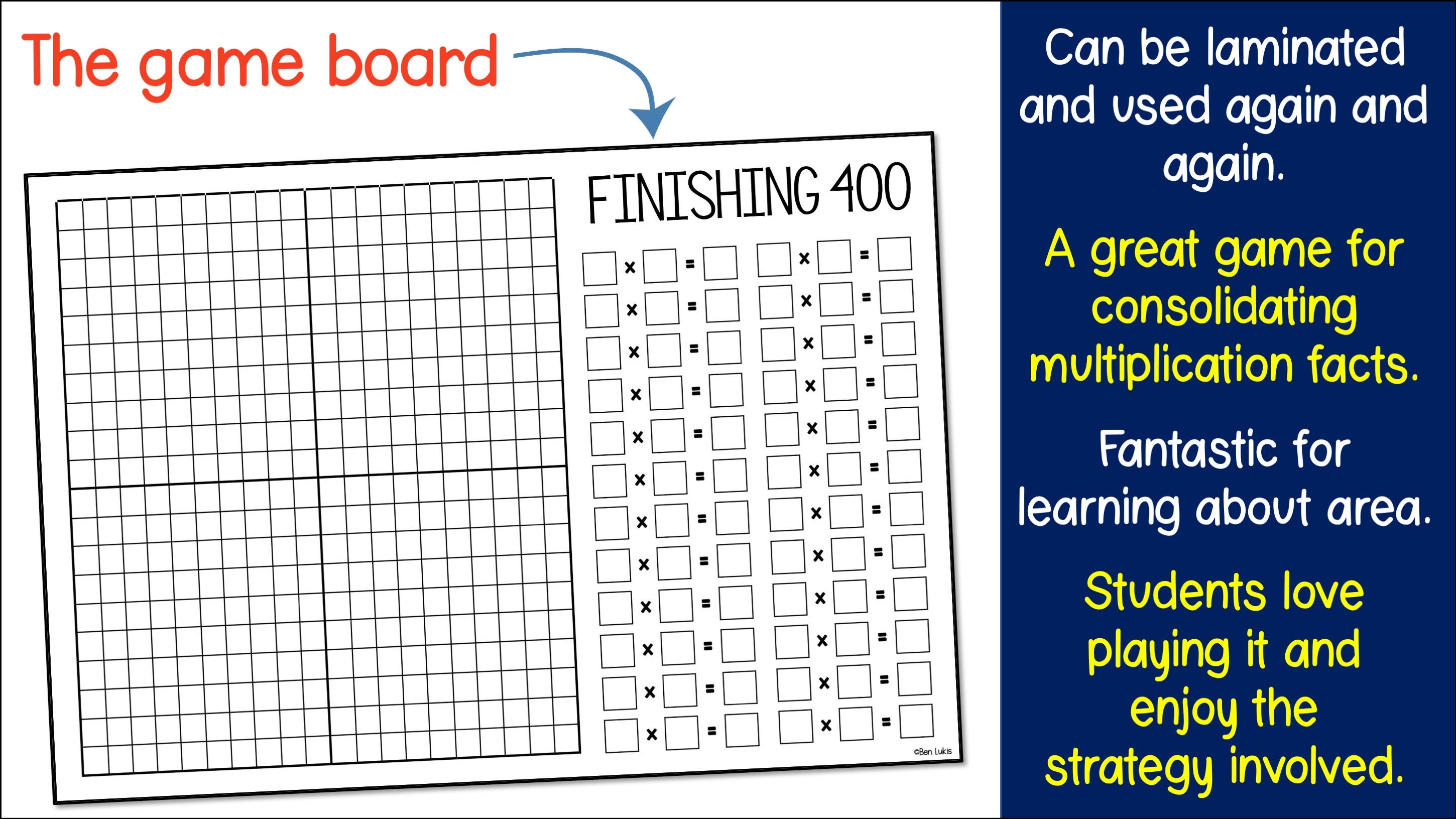 Area Multiplication Practice Math Game for Times Table Number Fact ...