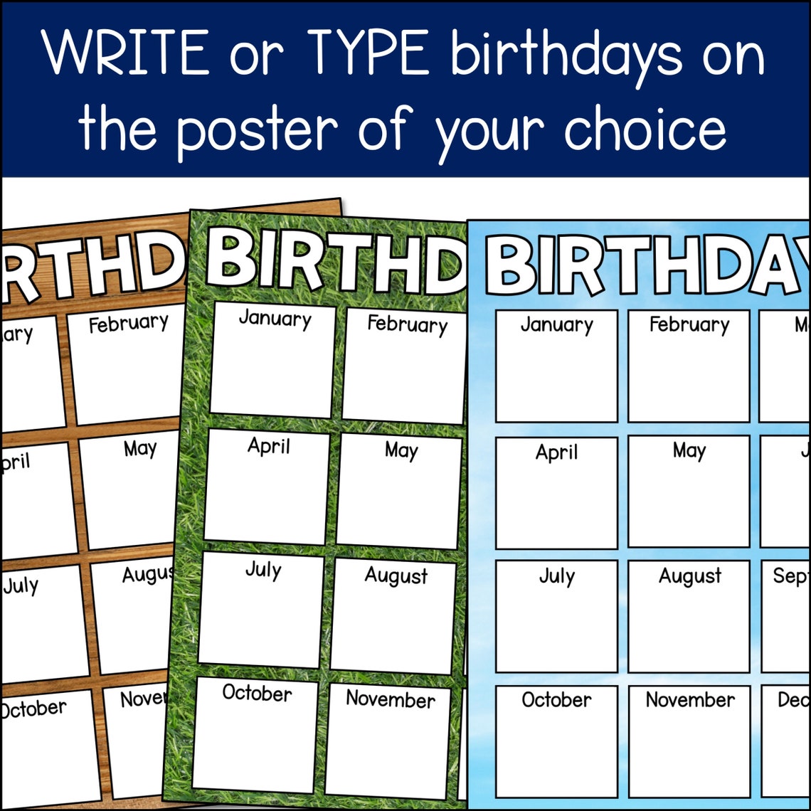 Birthday Chart Posters for Home or School, Birthday Tracker for Early ...