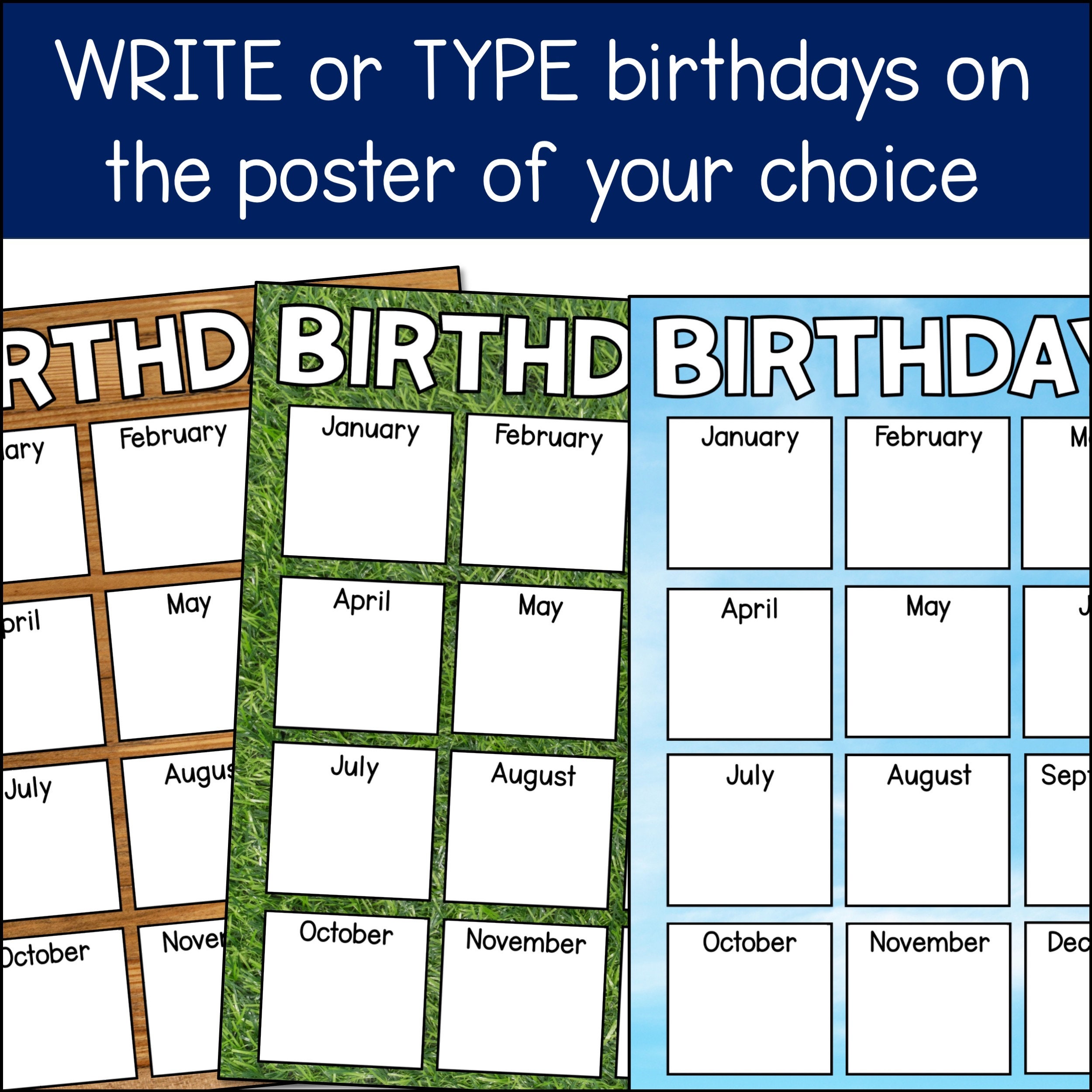 Birthday Chart Posters for Home or School, Birthday Tracker for Early ...