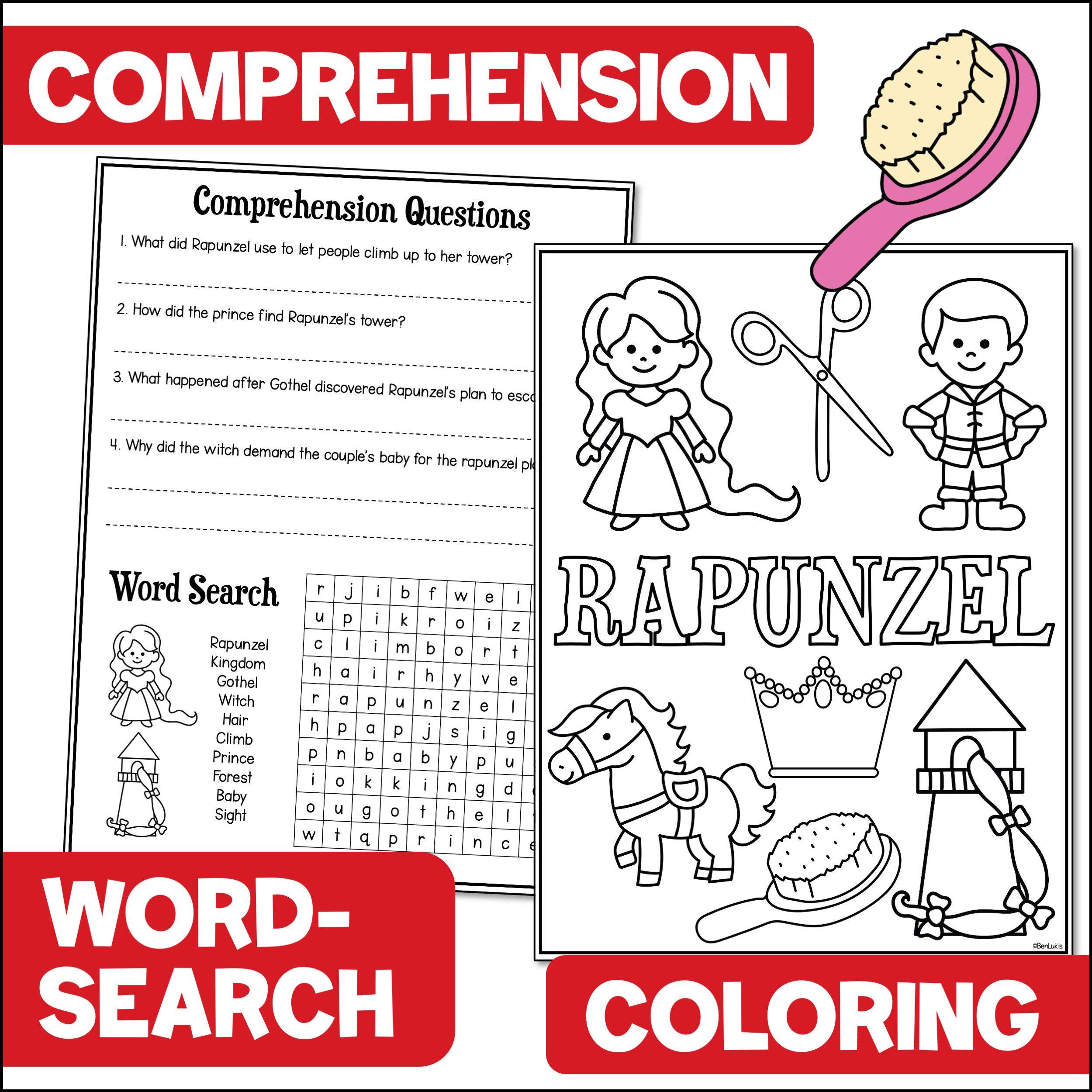 Rapunzel Reading Comprehension, Word Search, Coloring Pages, Fun ...