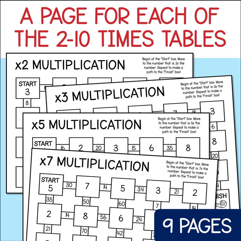 Multiplication Fact Mazes, Times Tables Math Activities for Kids ...