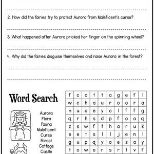 Sleeping Beauty Comprehension Worksheets, Reading Activities, Word ...