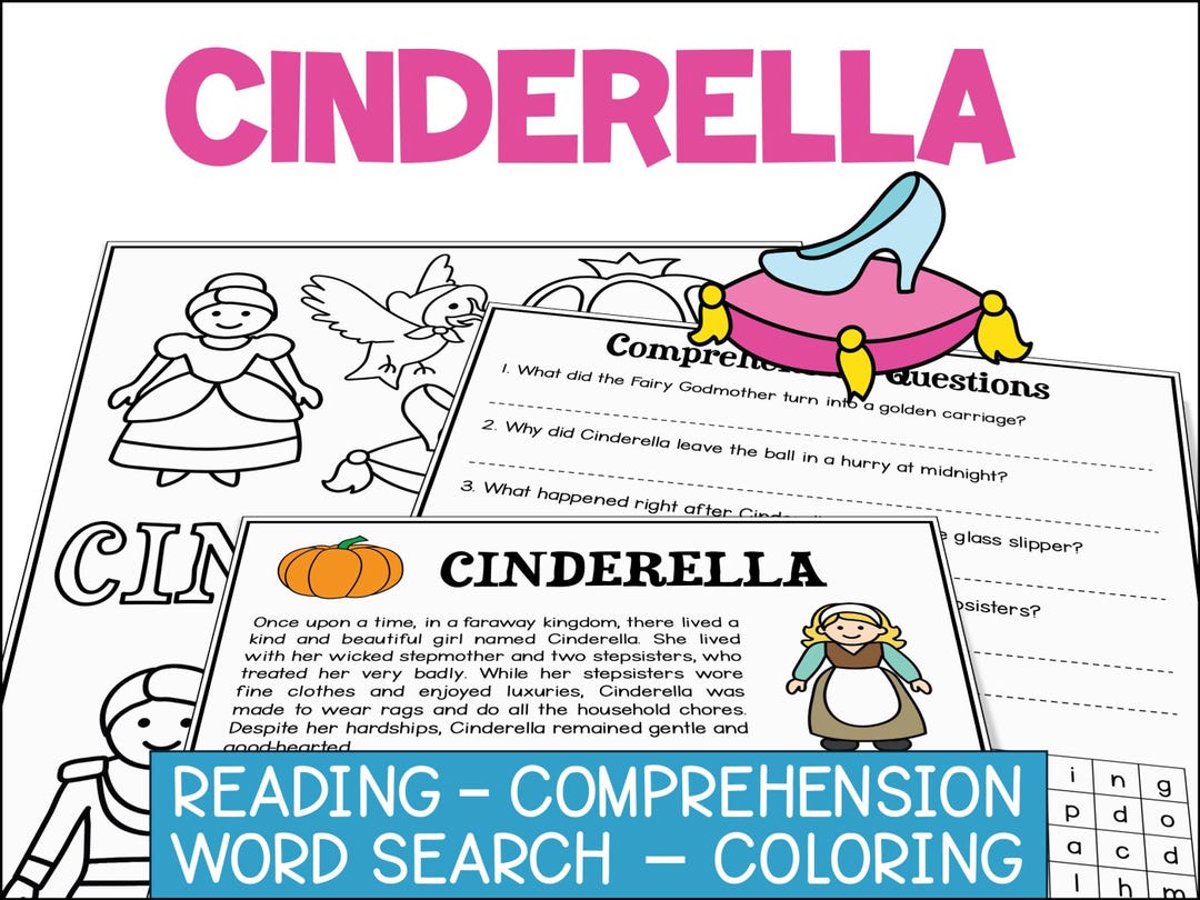Cinderella Reading Activity, Comprehension Questions, Word Search ...