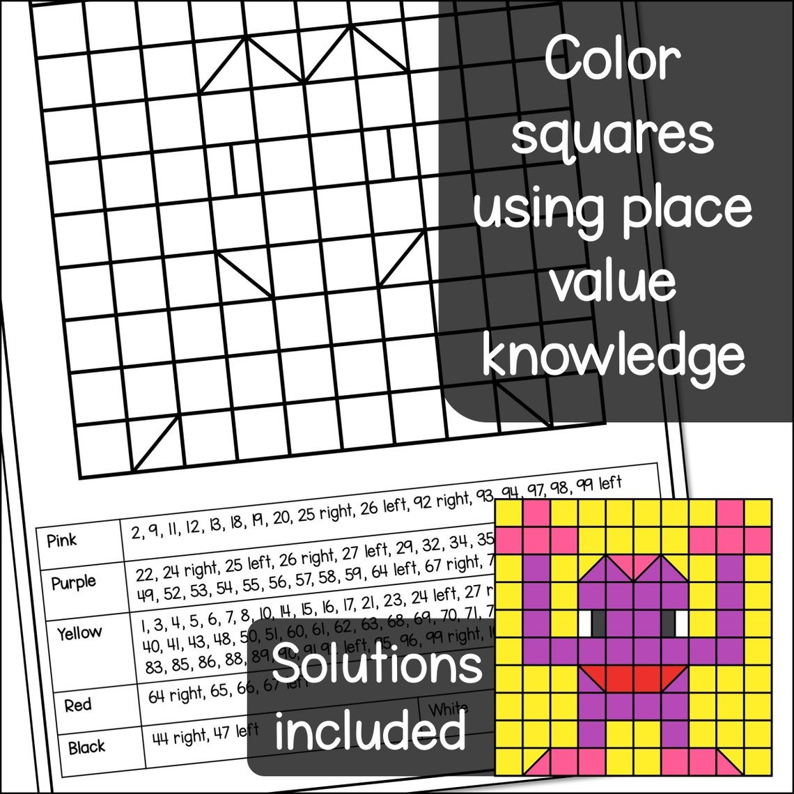 Place Value Math Worksheets of Monster Mystery Pictures, Place Value ...
