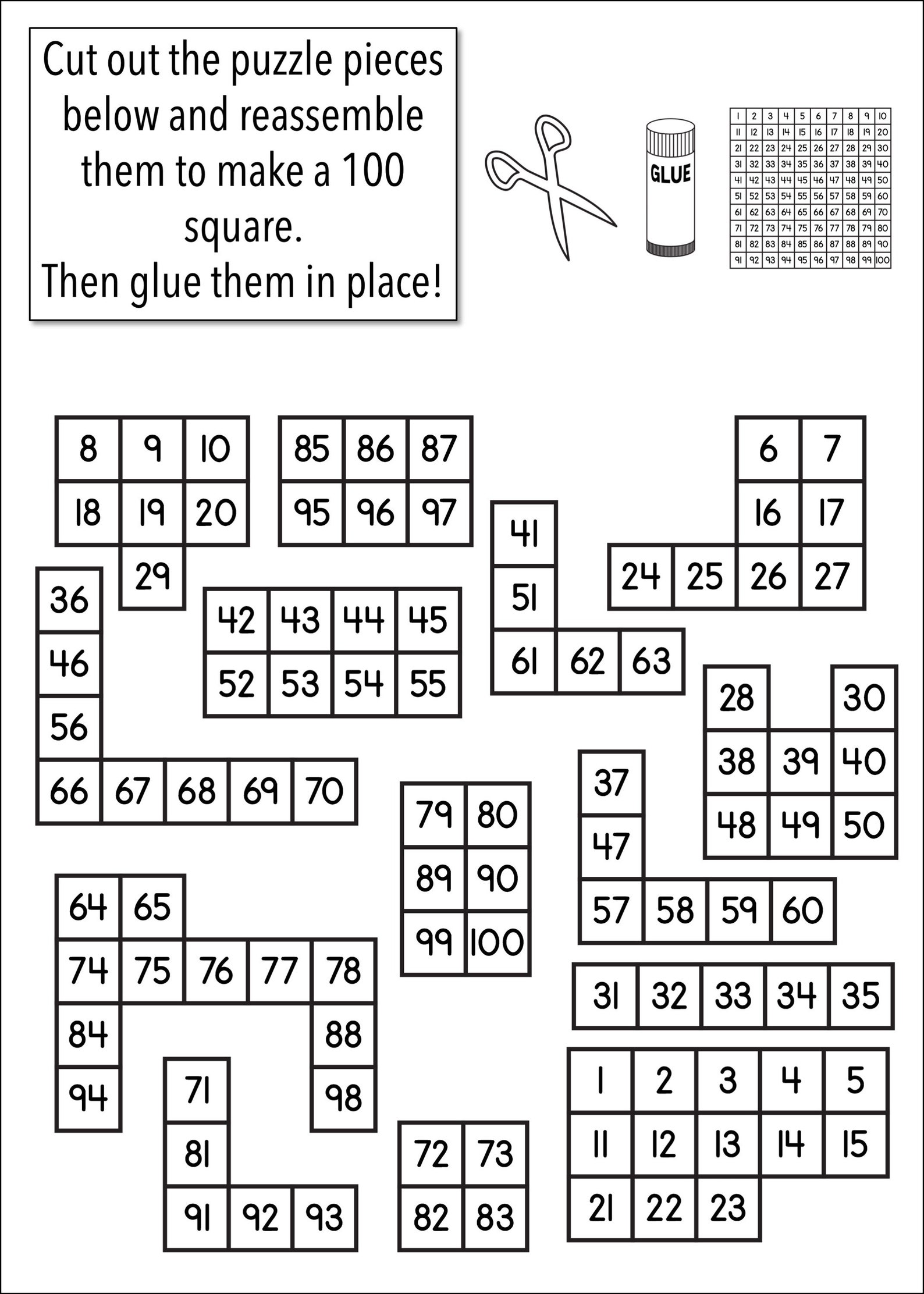 Place Value to 100 Jigsaws, 100 Chart Jigsaw Activity, Printable PDF ...