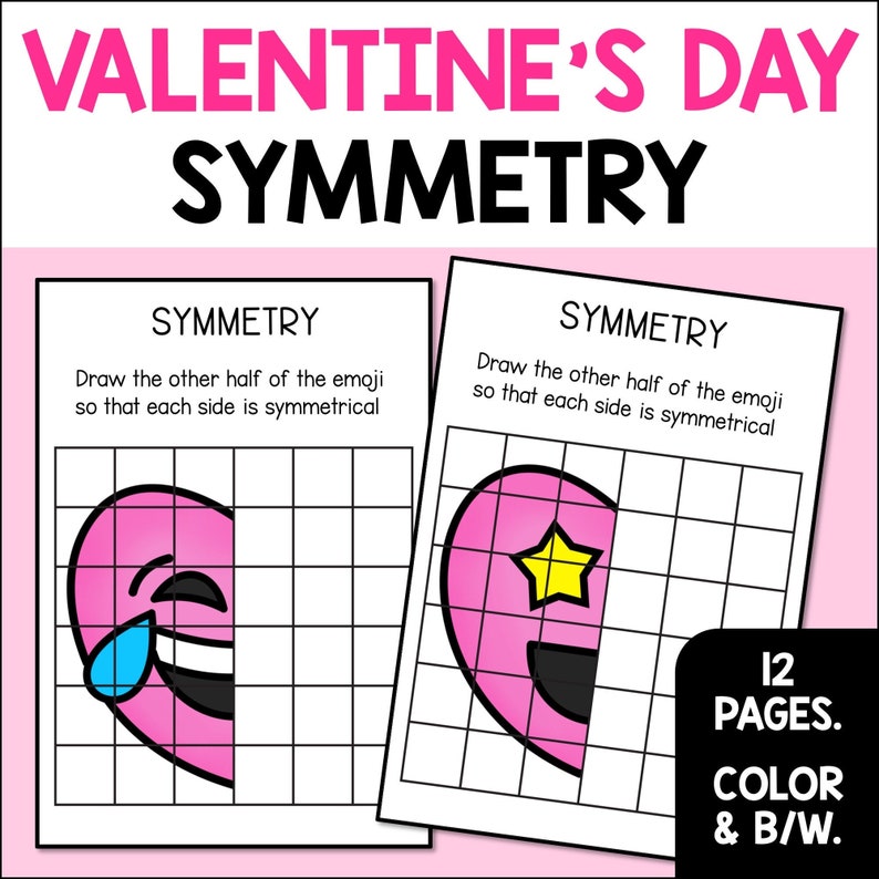Symmetry Art and Math Worksheets Valentine's Day - Etsy