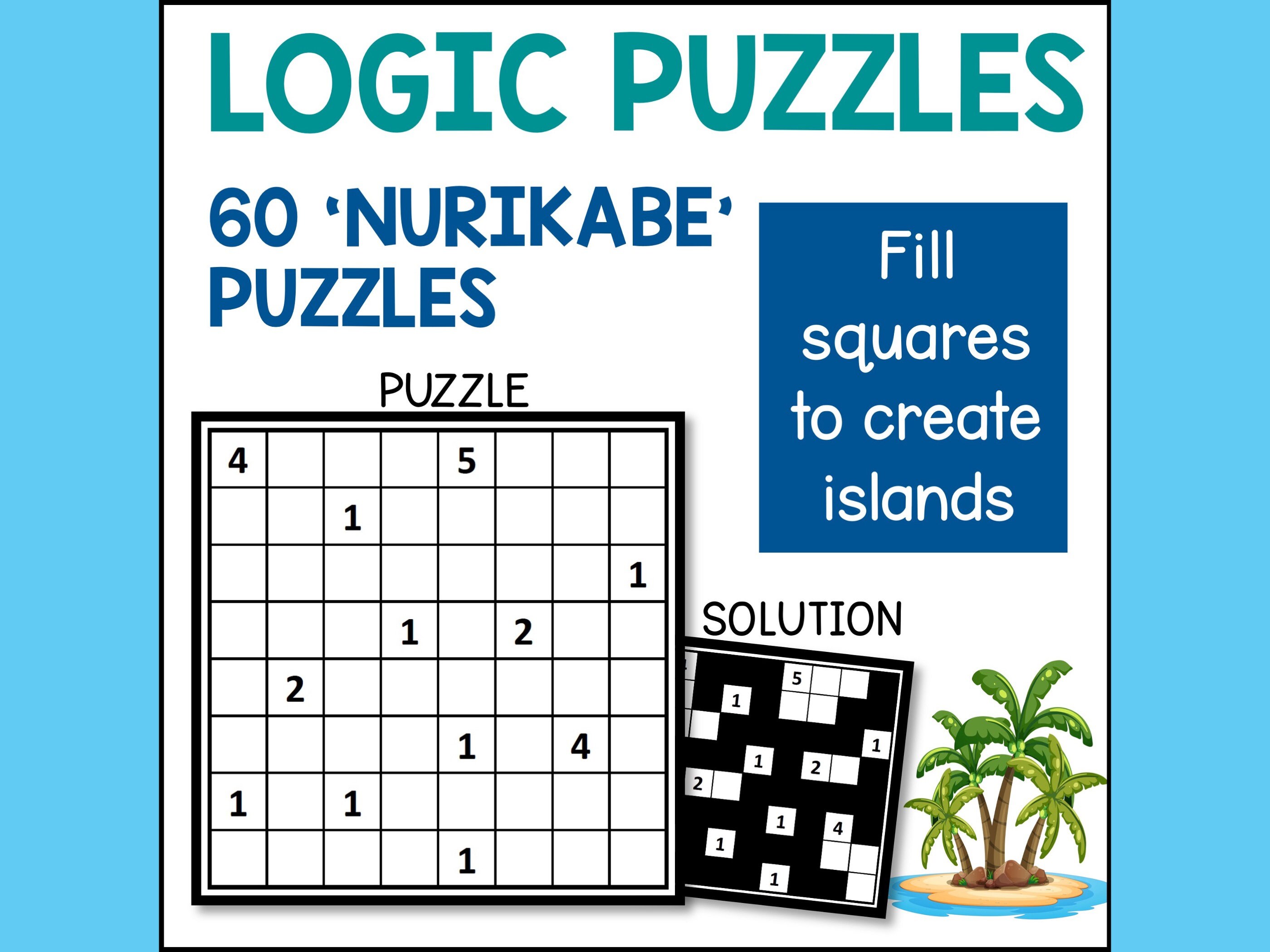 Nurikabe Logic Puzzles Digital Download, 60 Challenges Brain Teasers ...