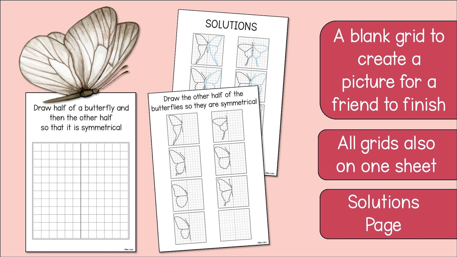 Buy Butterfly Symmetry Drawing Worksheets, Math Art Activity (printable ...