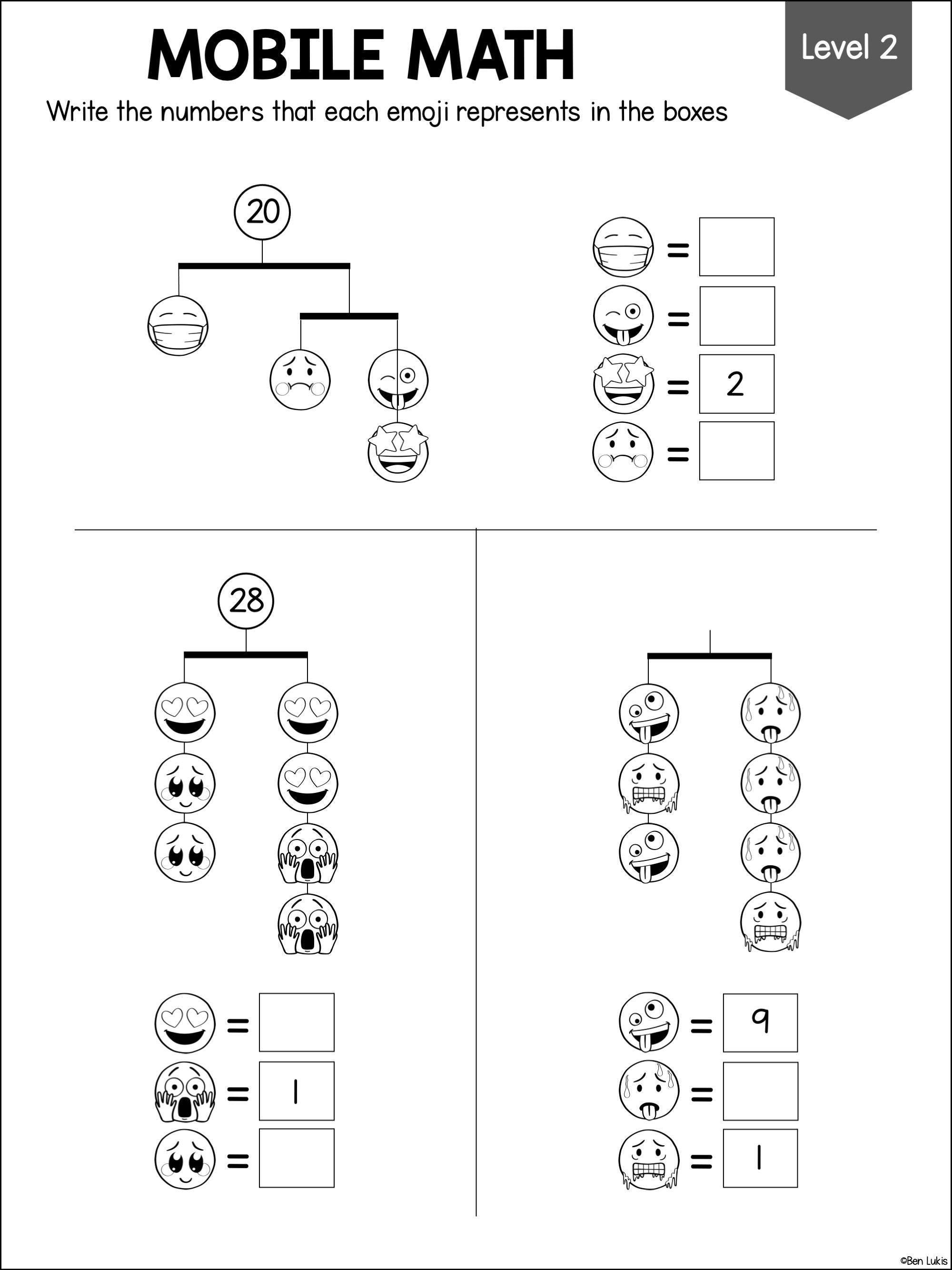 Early Algebra Math Worksheets, Emoji Addition & Subtraction (printable ...